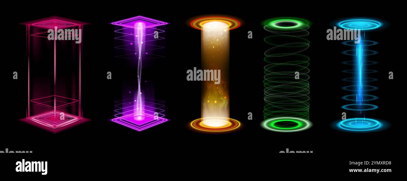 Level up effect. Portal blue futuristic neon glow technology, teleport ...