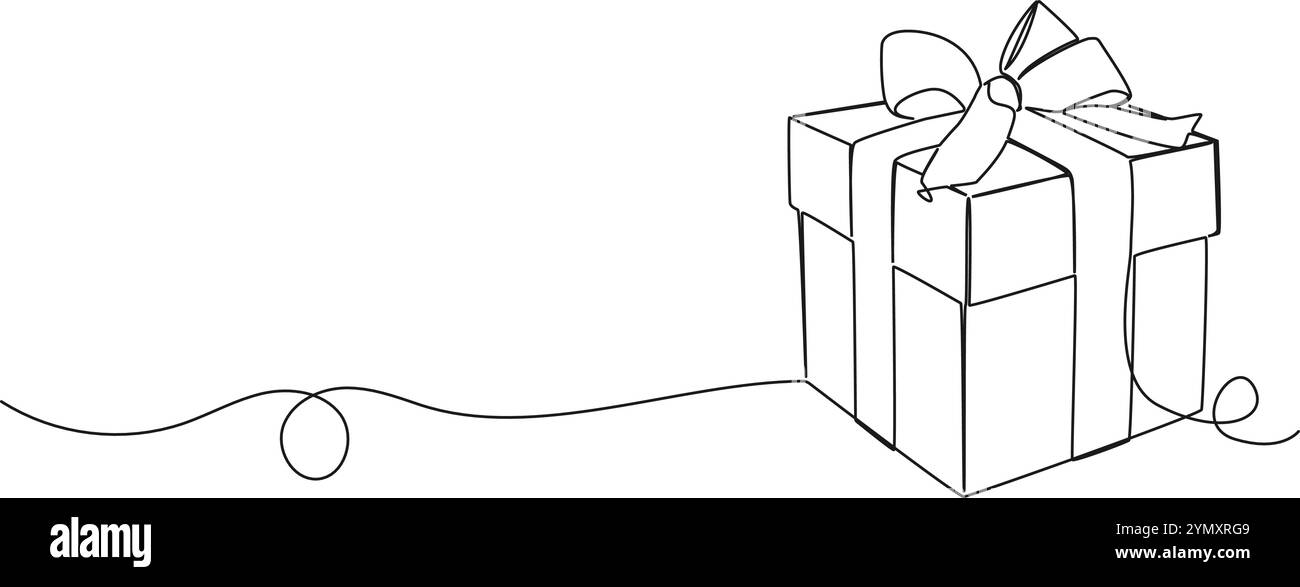 continuous single line drawing of wrapped gift box, line art vector ...
