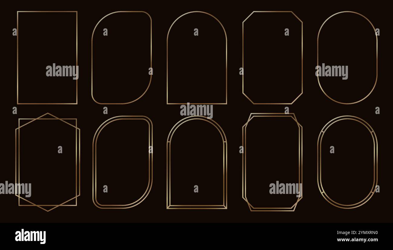Golden frame. Art deco gold geometric frames, luxury rectangular linear ...