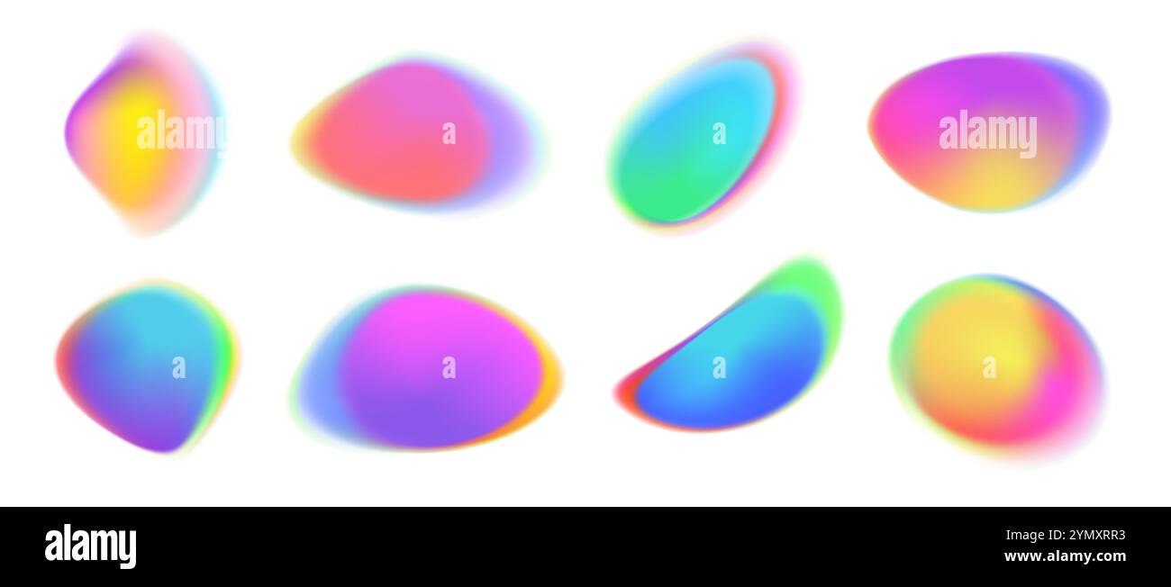 Color gradient circle. Holographic iridescent shapes, abstract color round blobs with soft blend ...