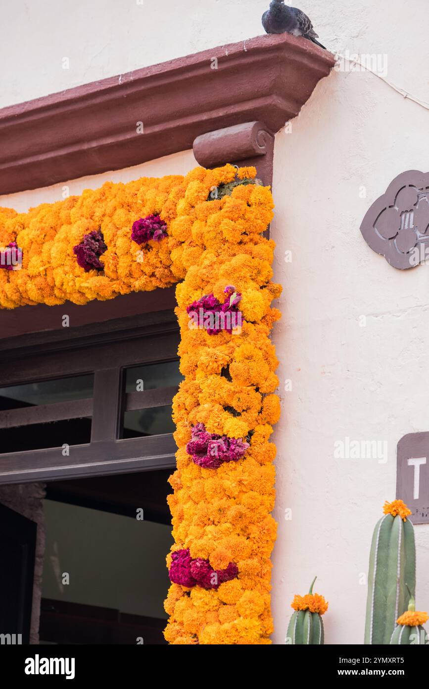 Day of the Dead - doorway decorated with Mexican Marigolds (the flower ...