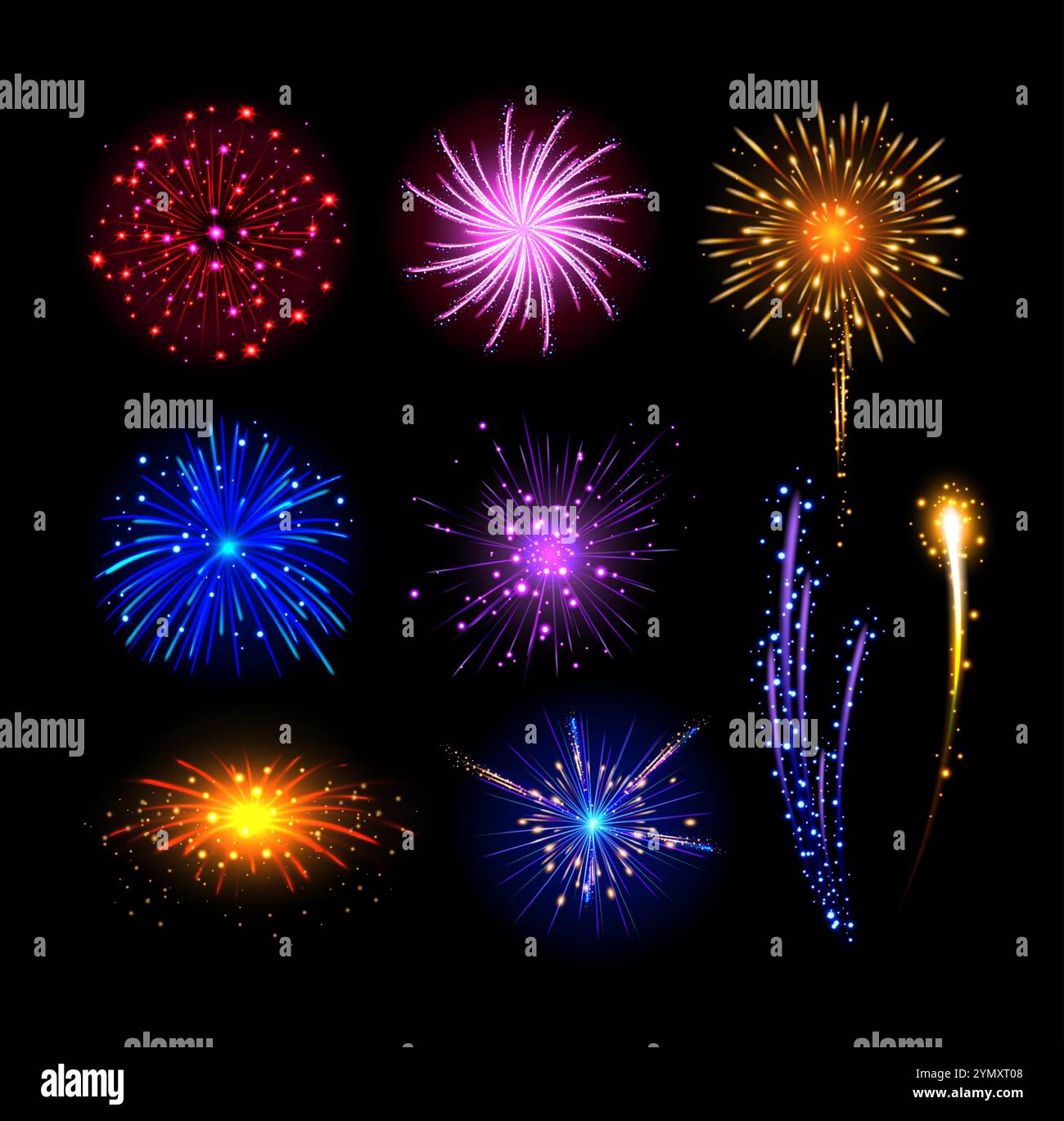 Realistic fireworks. Festive colorful fireworks with brightly shining ...
