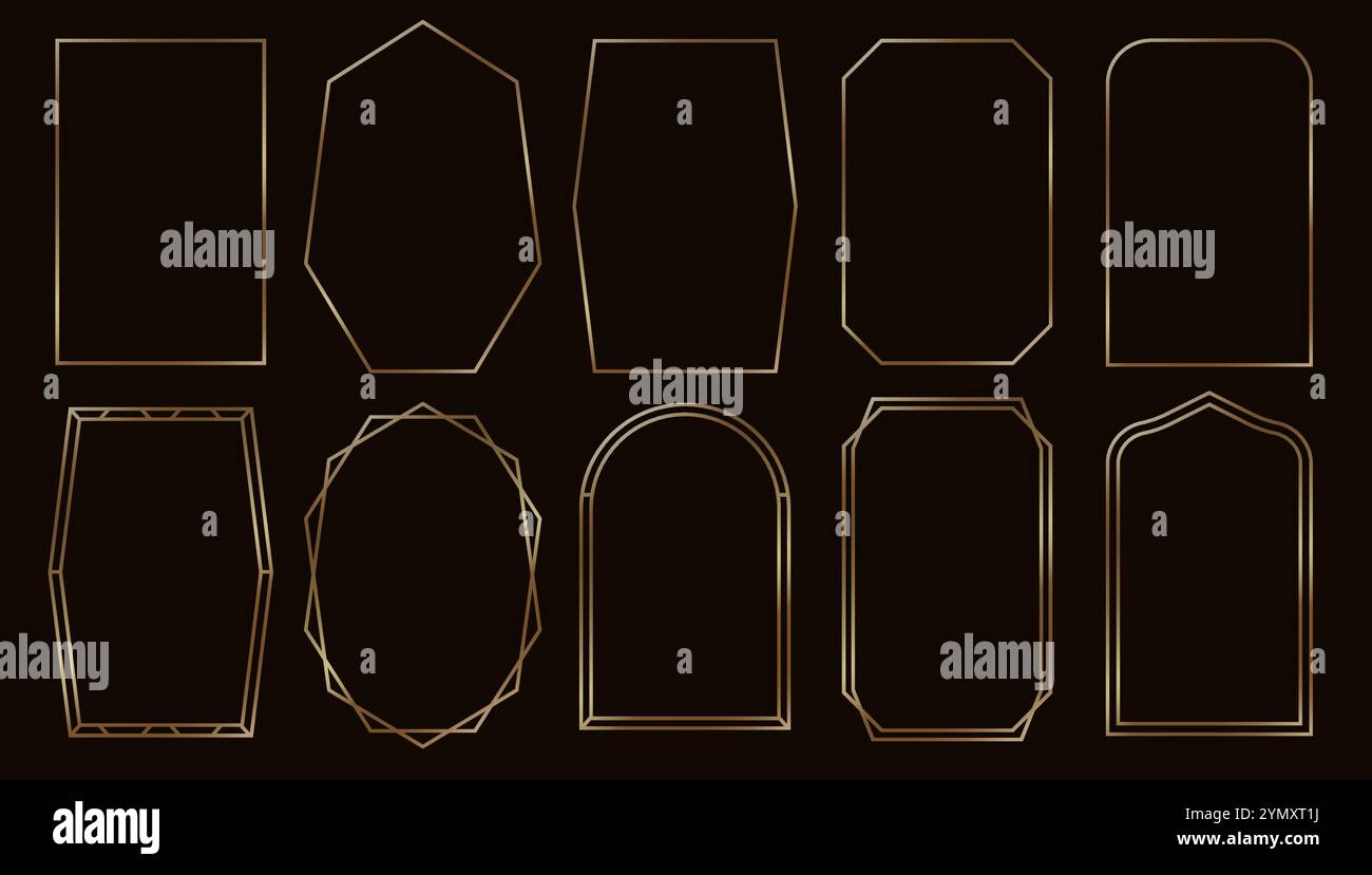 Simple golden frames. Thin gold borders in art deco retro style. Subtle ...