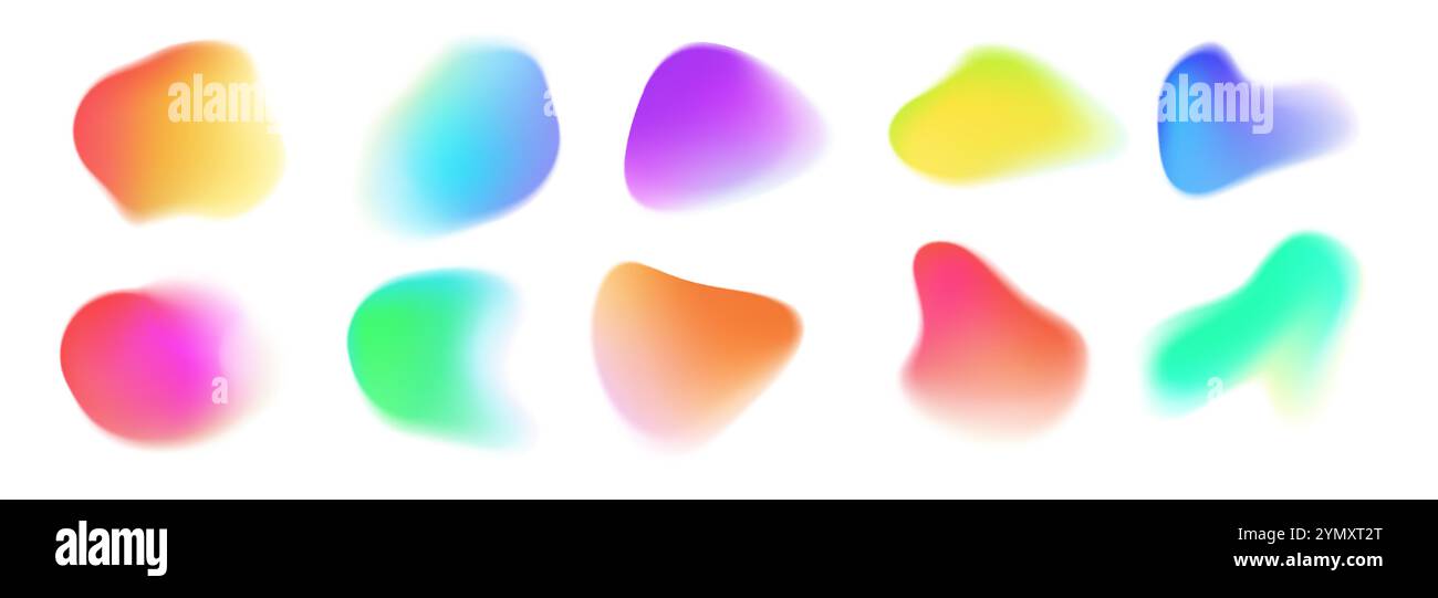 Gradient blur blob shapes. Abstract watercolor blurred shapes. Colorful fluid half transparent ...