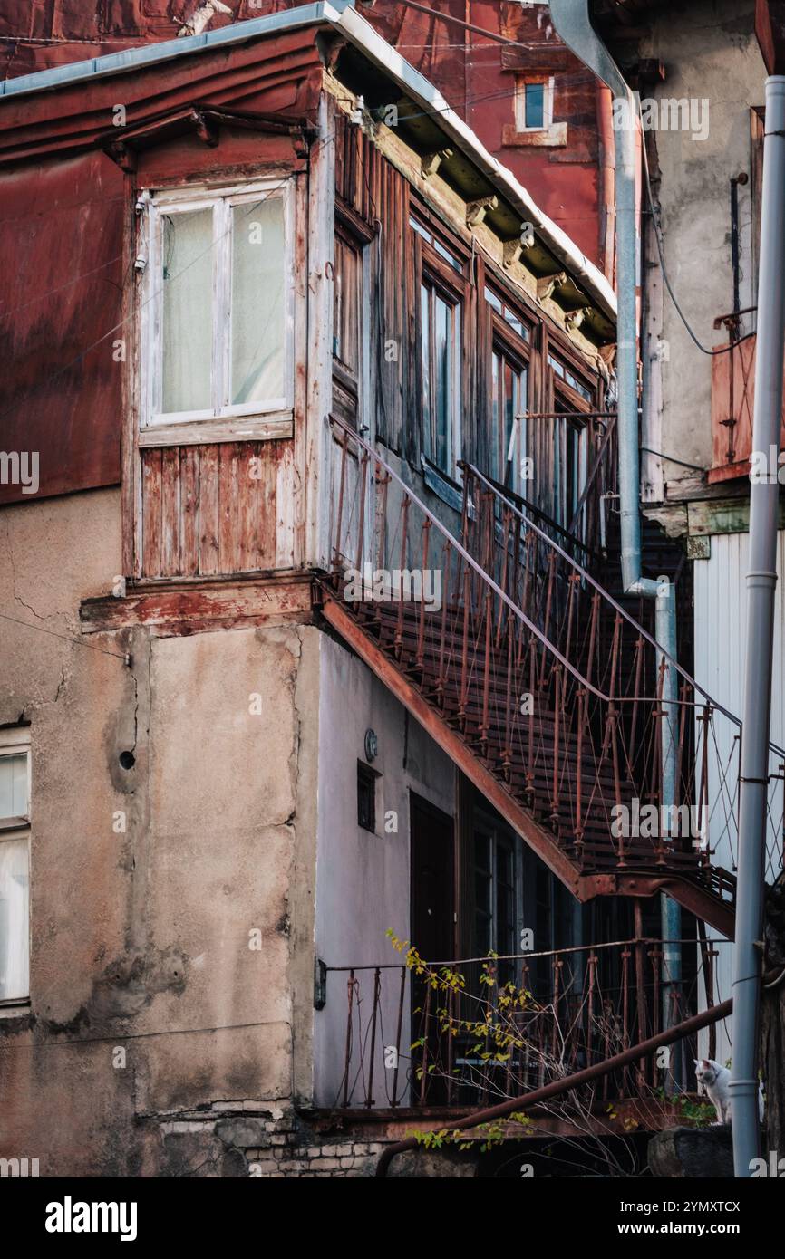 Detail of a dilapidated old house facade in Kala, the historic center ...