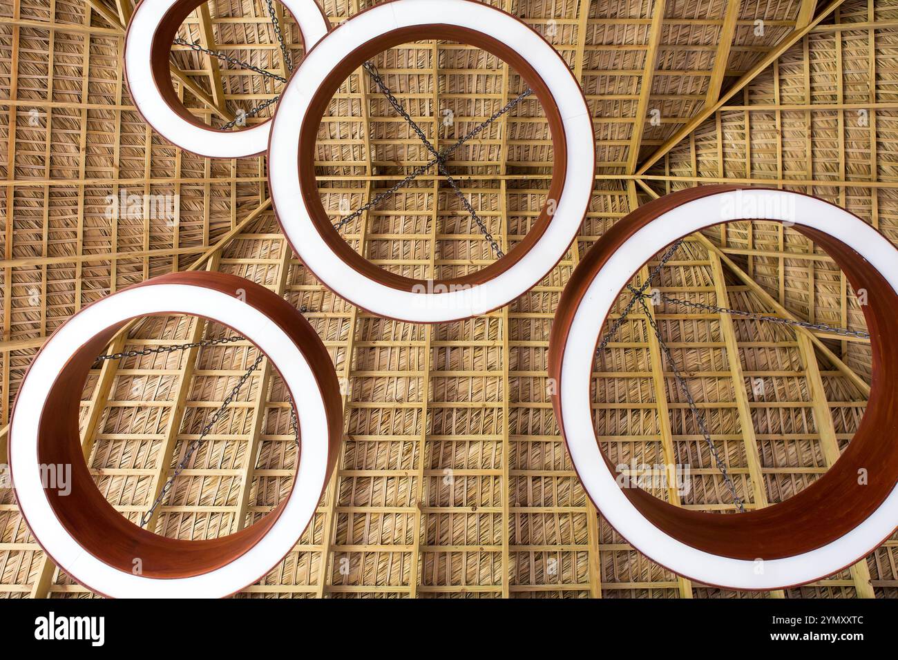 Abstract White Light Rings Under Roof – Futuristic Ceiling Design ...