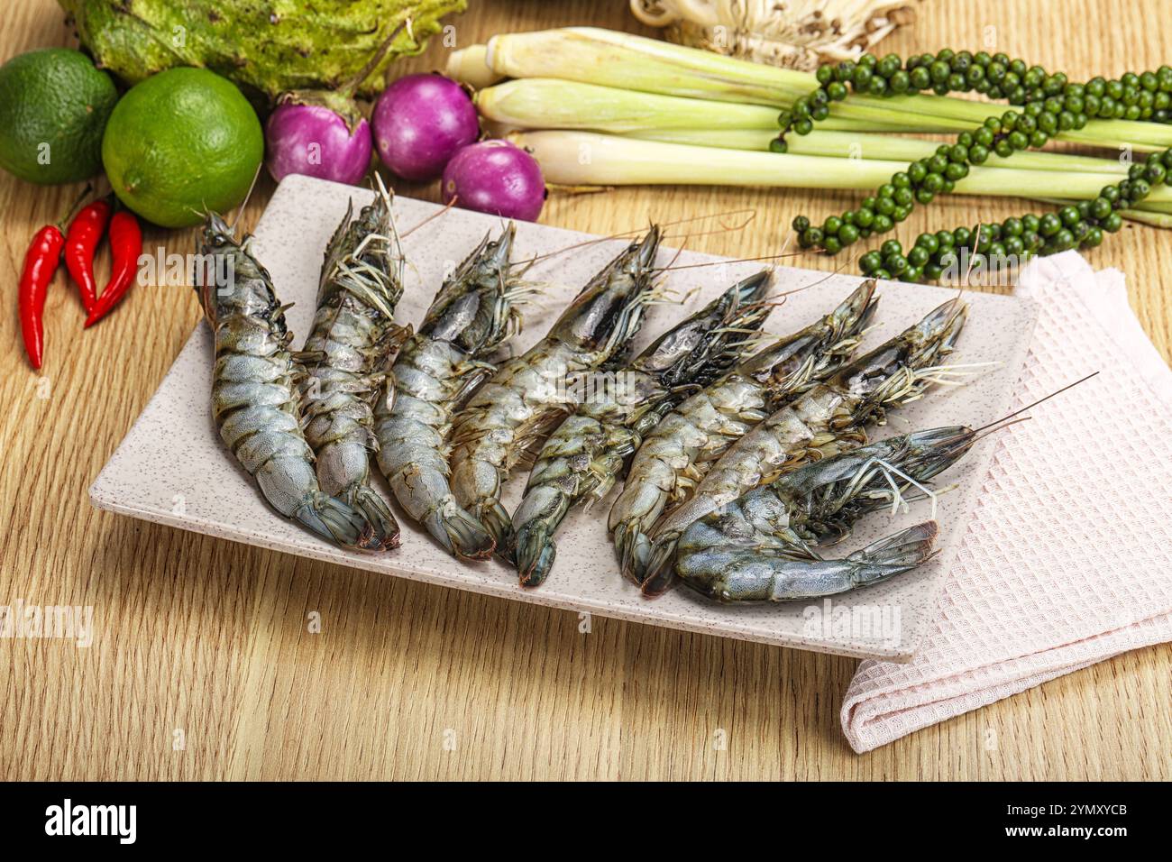 Fresh raw uncooked big tiger prawn Stock Photo - Alamy
