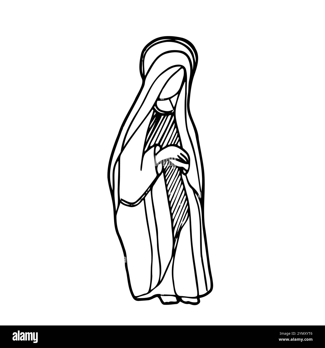 Isolated vector illustration. Saint Virgin Mary. Sitting Madonna. Hand ...