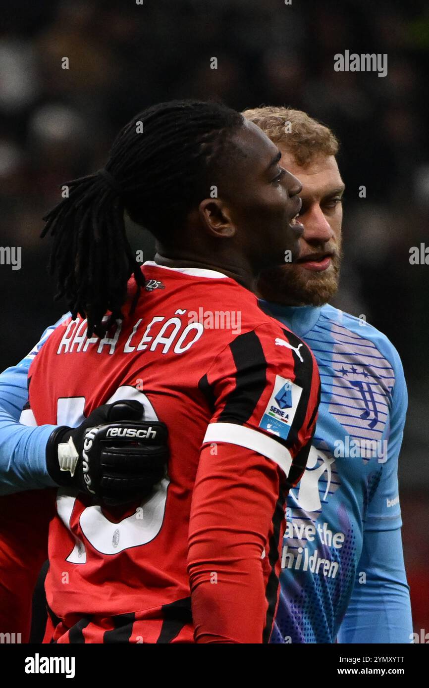 Rafael Leão of AC Milan and Michele Di Gregorio of Juventus during the ...