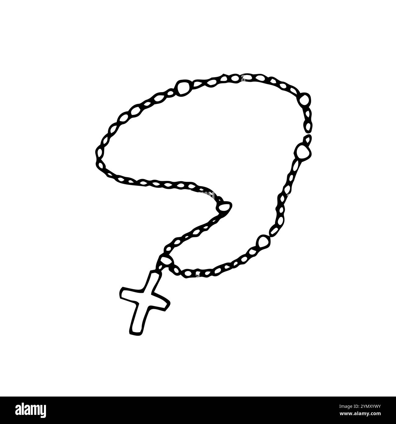 Rosary Beads with cross. Religious christian symbol. Vector Illustration in doodle style ...