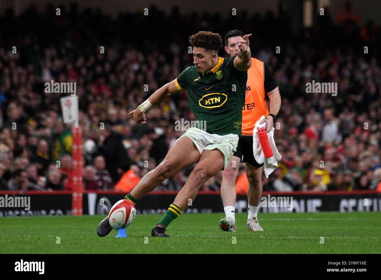 South Africa's Jordan Hendrikse kicks a conversion during the Autumn ...