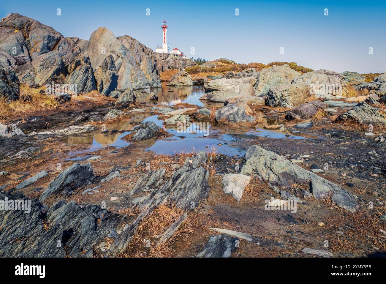 The ruggedness of the terrain around the Cape Forchu Lighthouse is ...