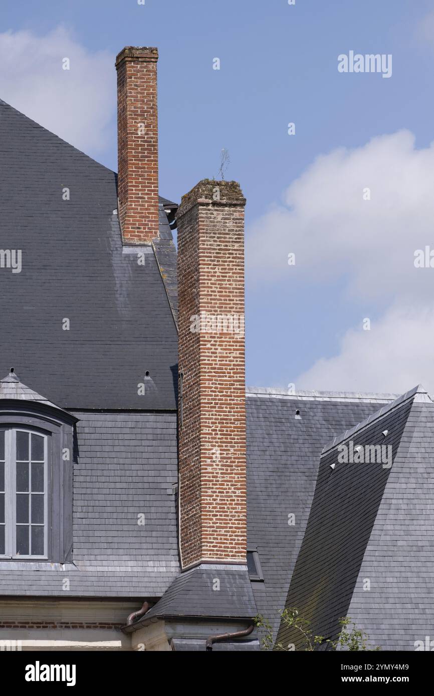 Slate roof with chimneys in the sun Stock Photo - Alamy