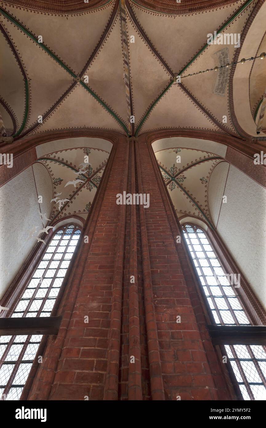Pillars and ceiling vault of St Nicholas' Church, late Gothic brick ...