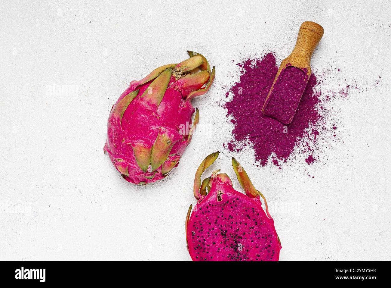 Pitaya powder, dragon fruit, freeze-dried powder, top view, no people ...