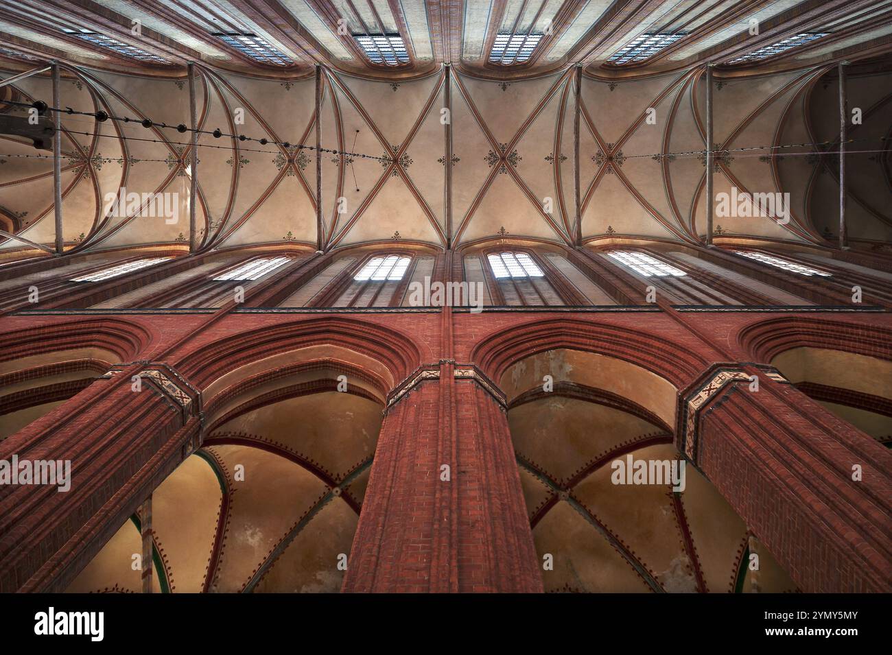 Vaulted ceiling of St Nicholas' Church, late Gothic brick building ...