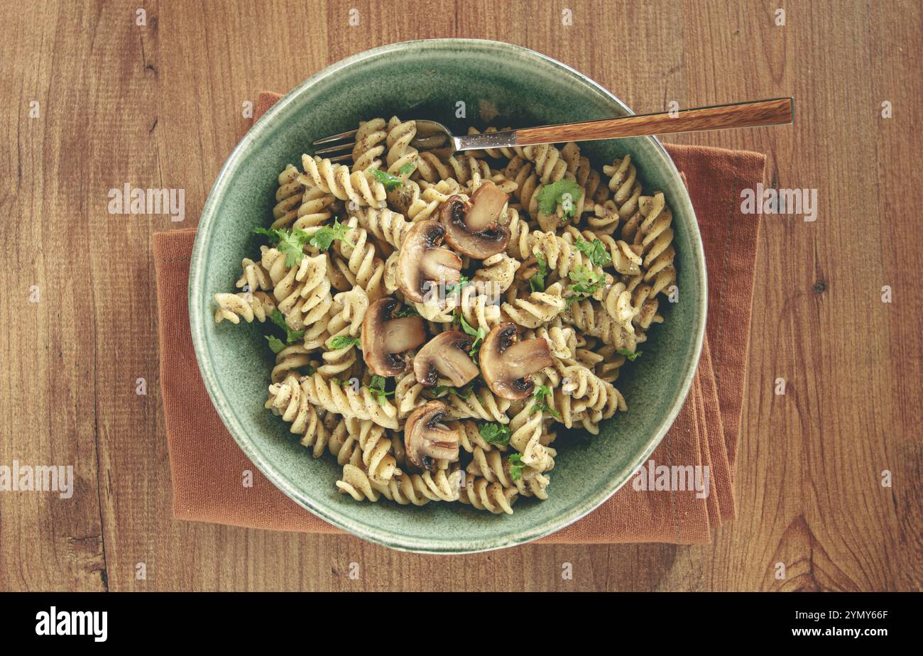 Fusilli pasta, in creamy mushroom sauce, pasta with mushrooms, homemade ...