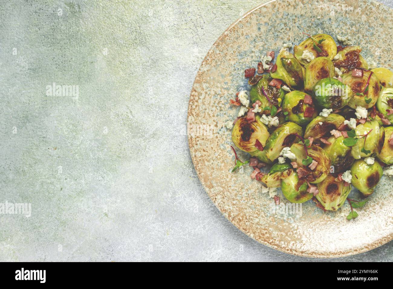 Roasted brussels sprouts, with bacon, vegetarian food, homemade, no ...