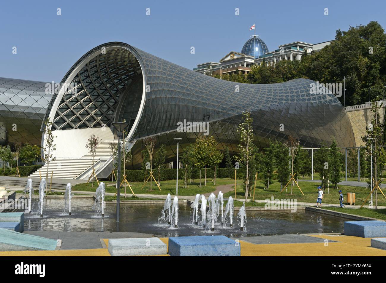 Futuristic theatre building and exhibition hall in Rike City Park ...