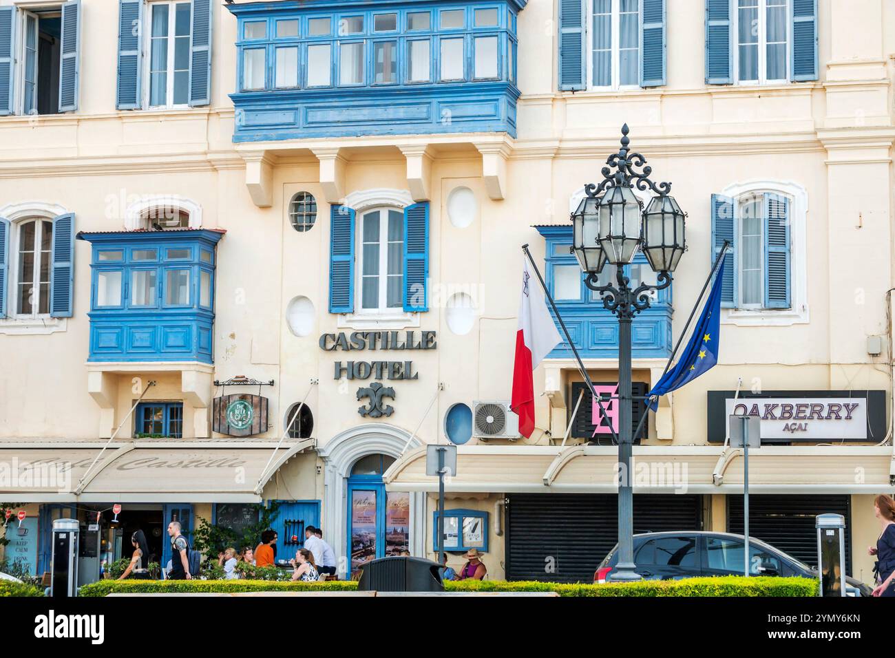 Valletta Malta,Castille Hotel,outside exterior front entrance,blue ...