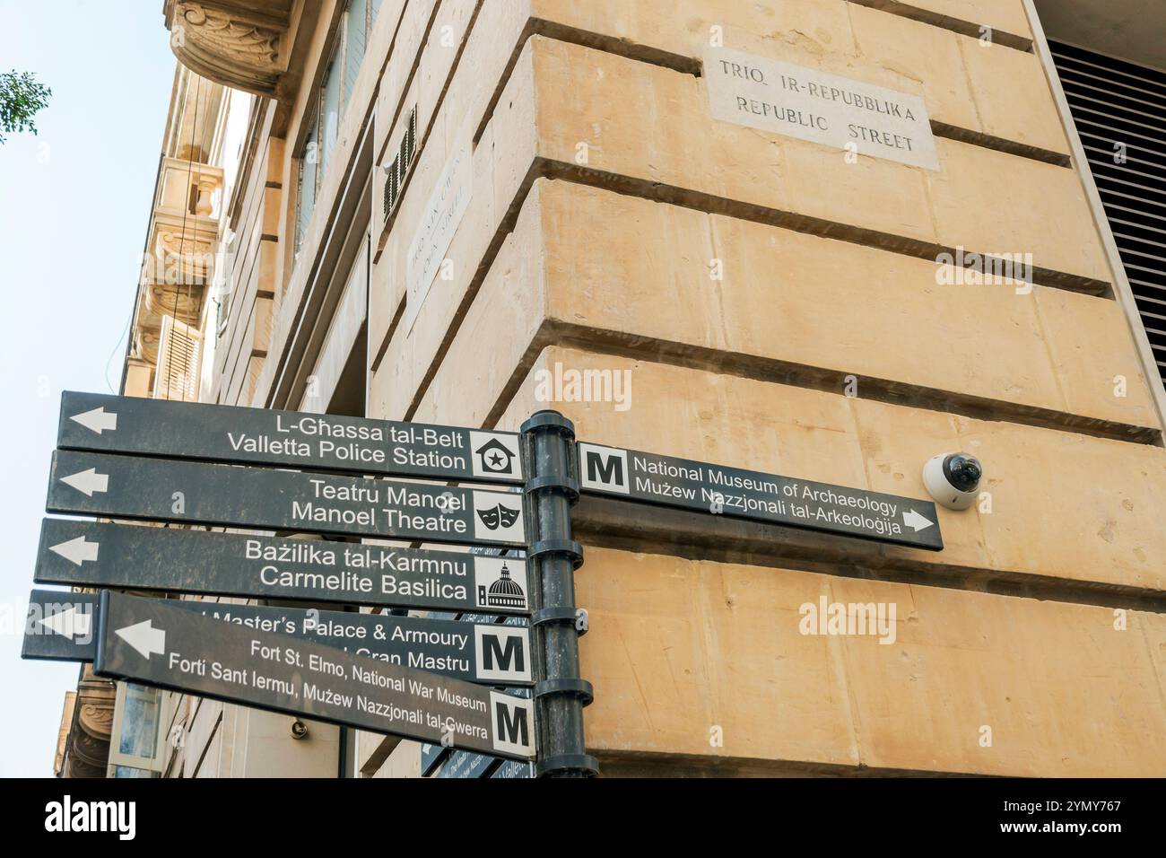 Valletta Malta,Republic Street,signs information directions arrows ...