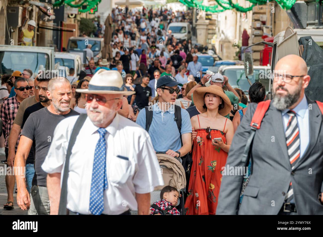 Valletta Malta,Republic Street,pedestrians only busy shopping dining ...