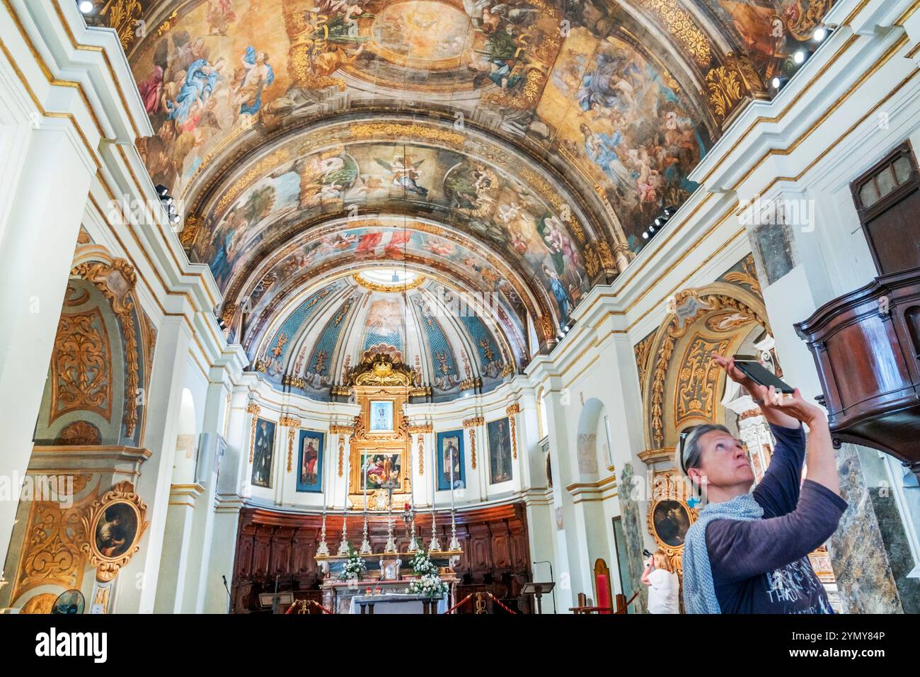 Valletta Malta,Church of Our Lady of Victory,Catholic nave interior ...