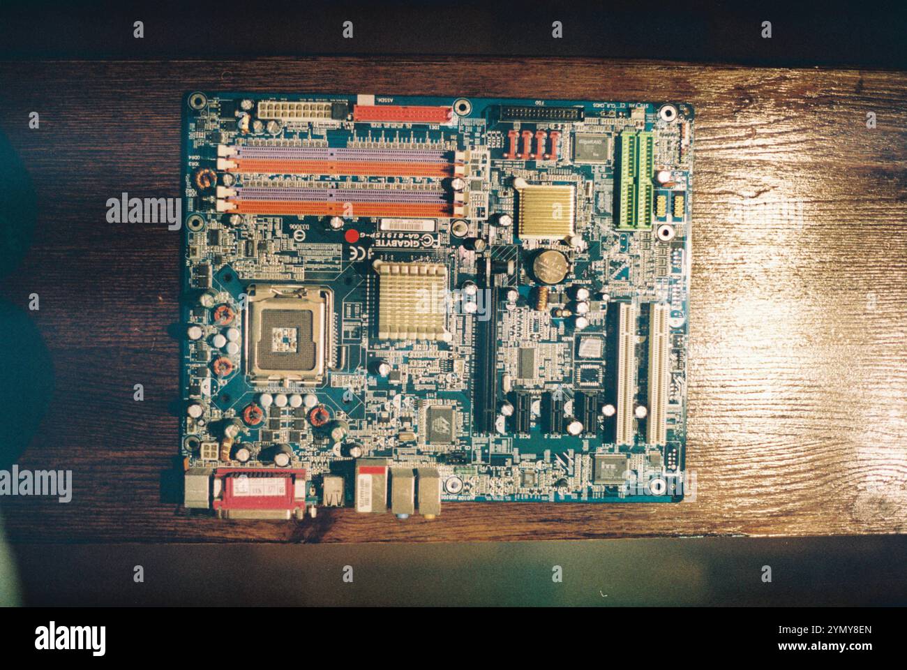 Vintage motherboard with hardware components and circuitry Stock Photo ...
