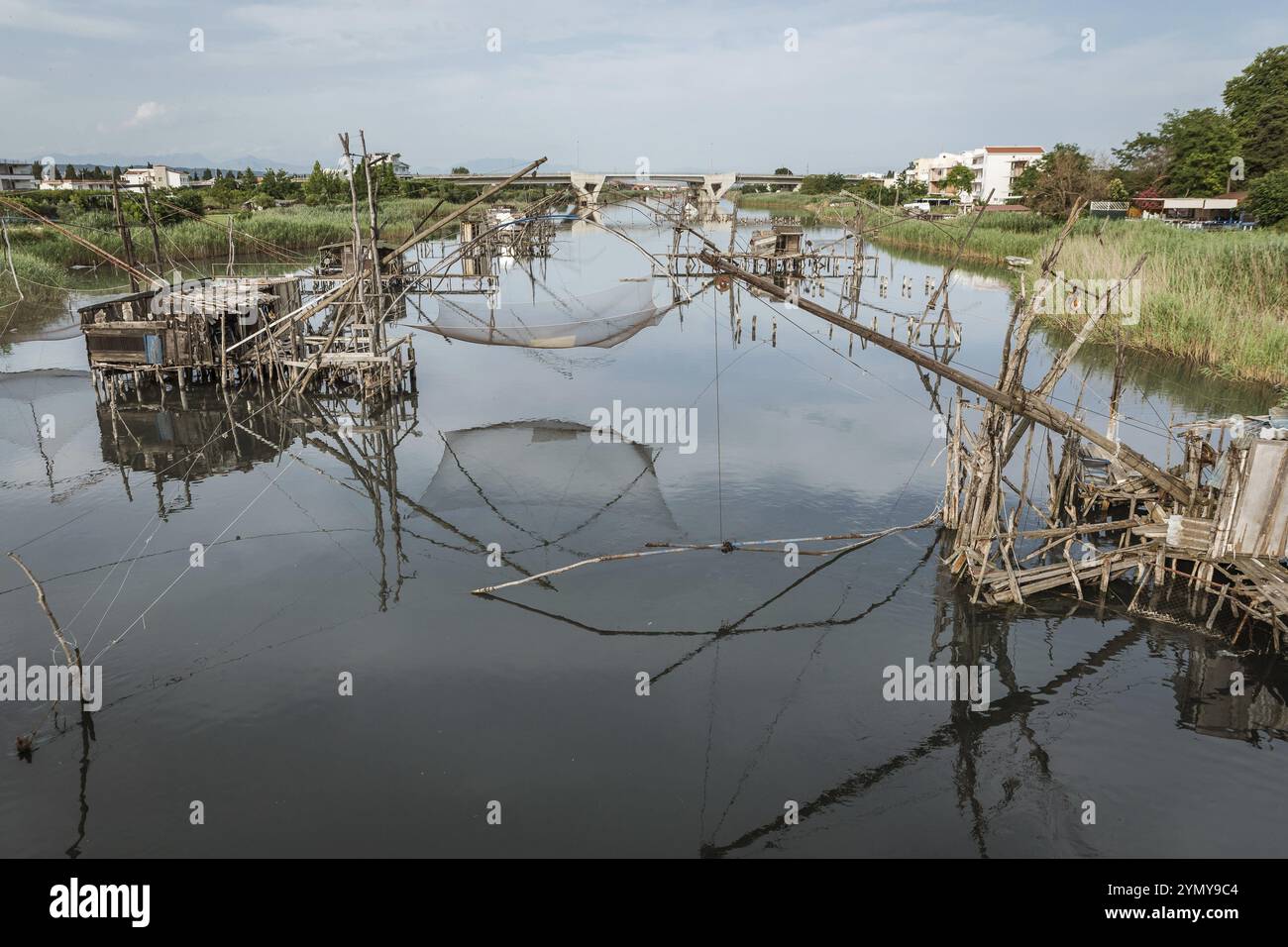 Fishing nets on stilts over the water in Port Milena, Ulcinj in ...