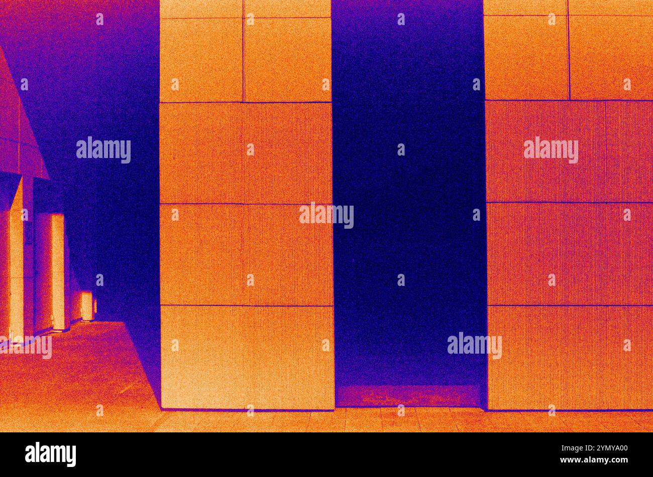 The picture shows a thermal image of a building featuring a sliding ...