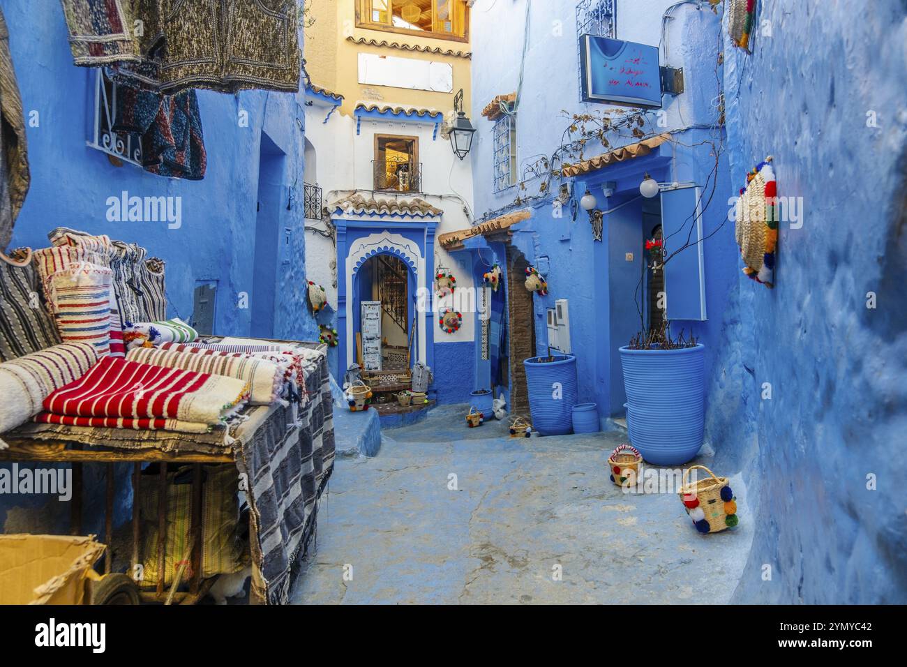 Rugs on Chefchaouen Street, Morocco in North Africa Stock Photo - Alamy
