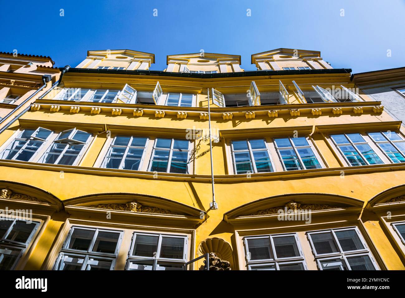 Charming Yellow Facade of a Historic House in Old Town, Prague Stock ...