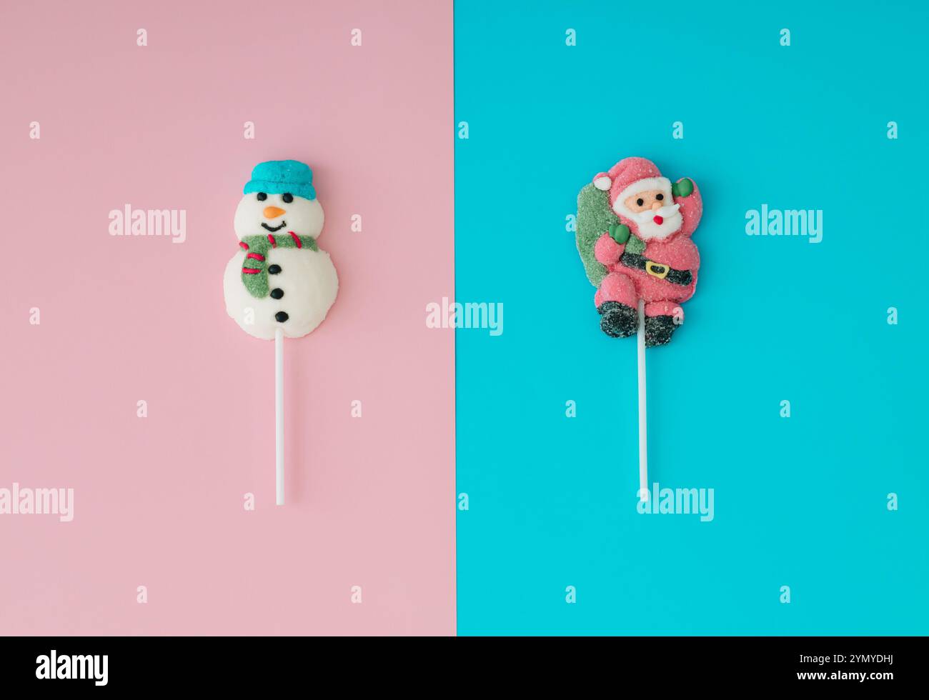 Christmas composition made with snowman and Santa Claus lollipops on ...