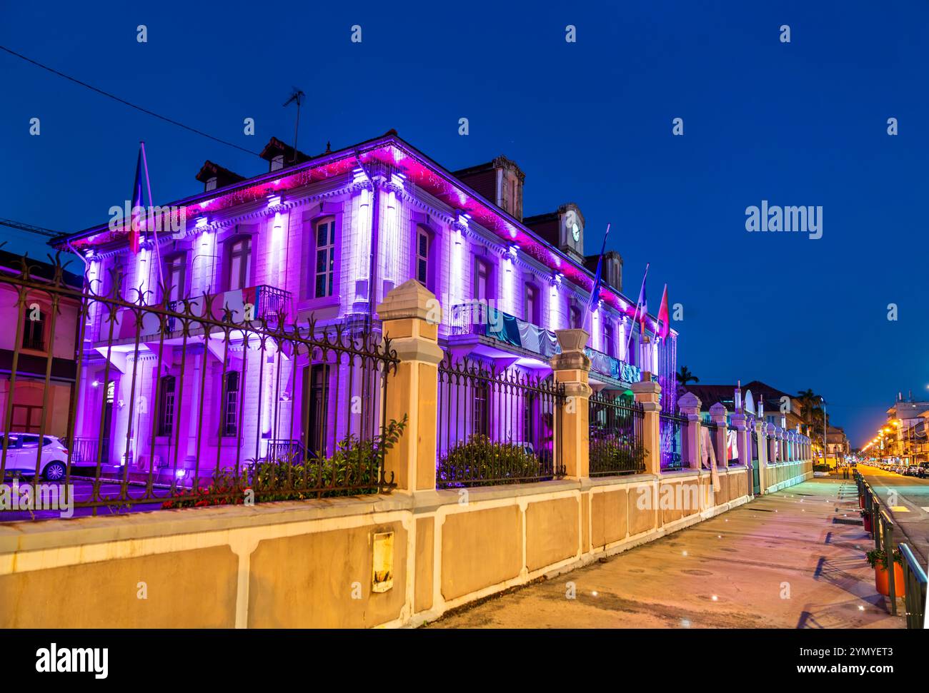 Cayenne City Hall Illuminated at Night in French Guiana, South America ...