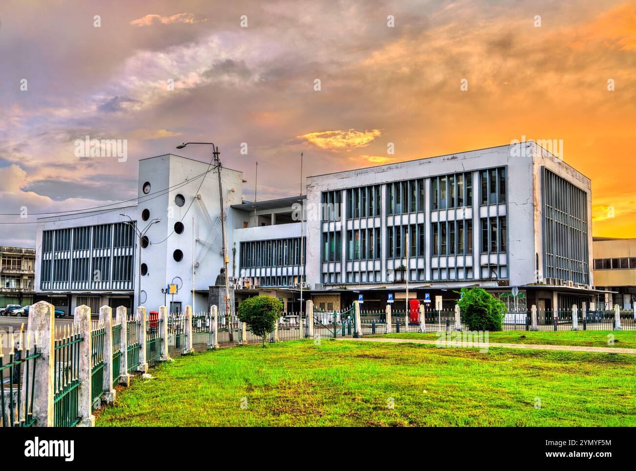 Main Post Office in Paramaribo, capital of Suriname, with a dramatic ...