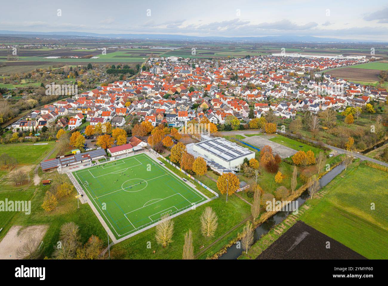 Community soccer field surrounded by residential area and rural ...