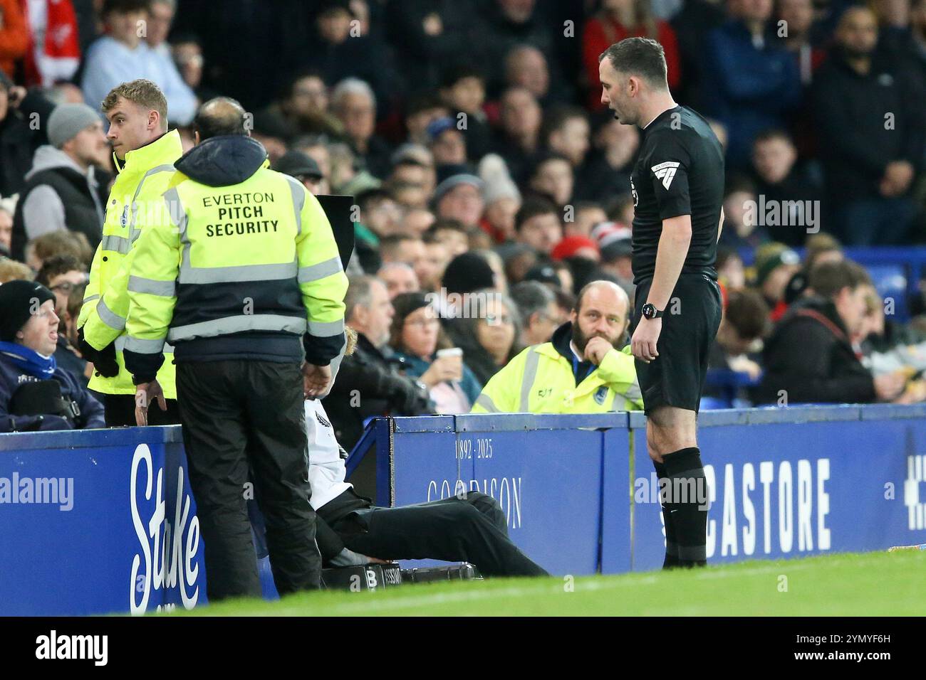 Liverpool, UK. 23rd Nov, 2024. Referee Chris Kavanagh checks the VAR ...