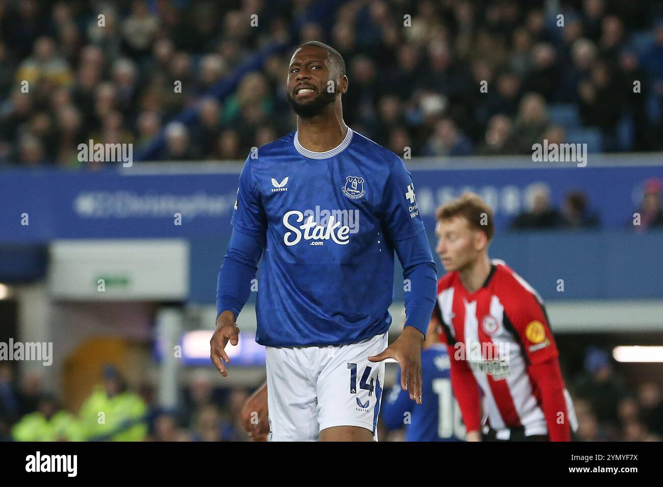 Beto of Everton reacts after his header goes over the crossbar. Premier ...