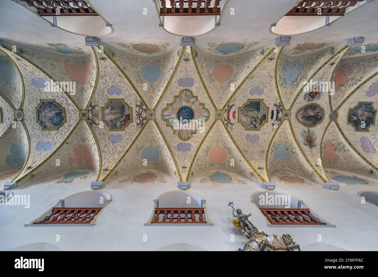 Vaulted ceiling with frescoes, Former collegiate church of St Peter, a ...