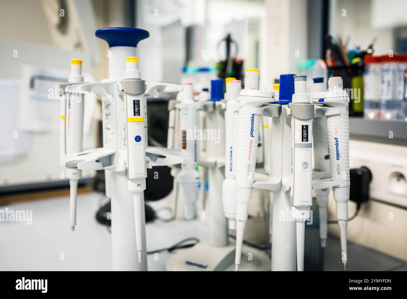 Precision Micropipettes on a Rotating Stand in a Modern Research ...