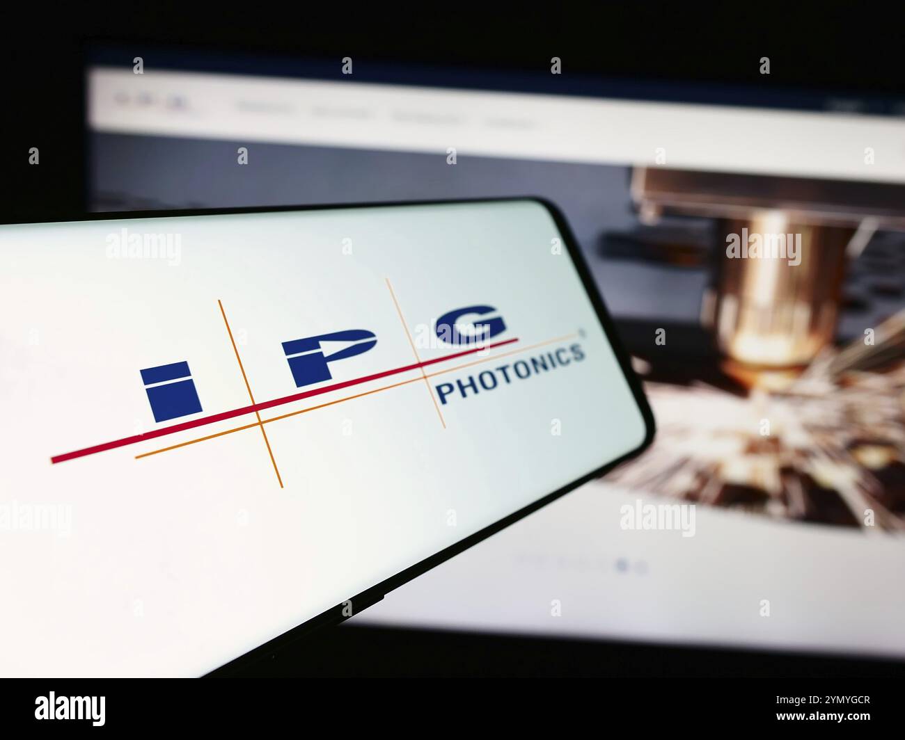 Stuttgart, Germany, 07-06-2024: Smartphone with logo of American laser ...