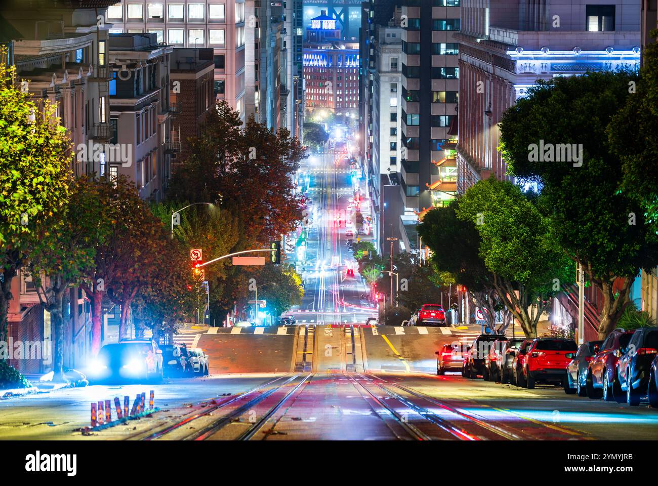 Breathtaking Night View Down California Street from Powell Street in ...