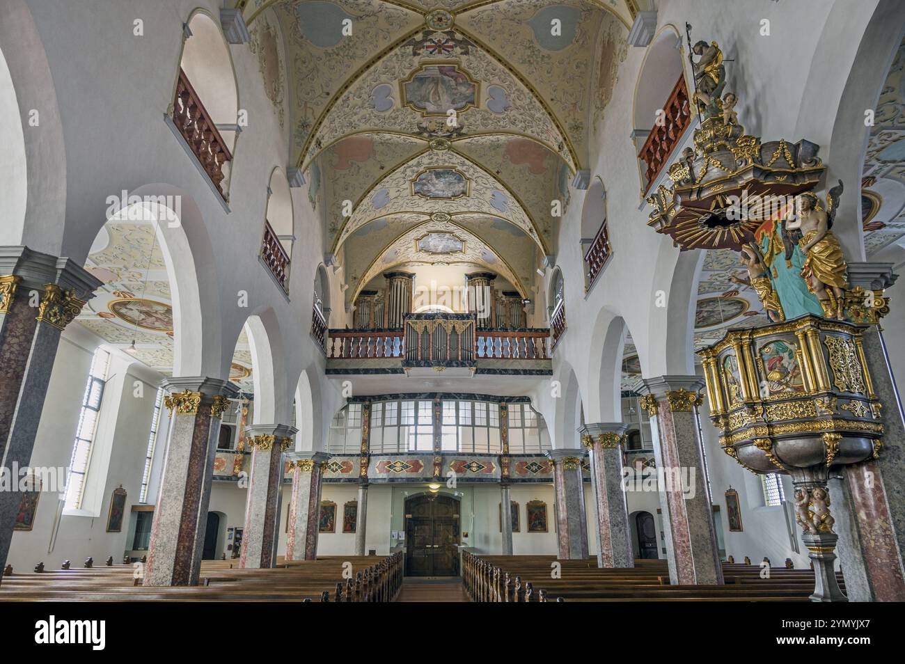 Nave with organ loft and pulpit, former collegiate church of St Peter ...