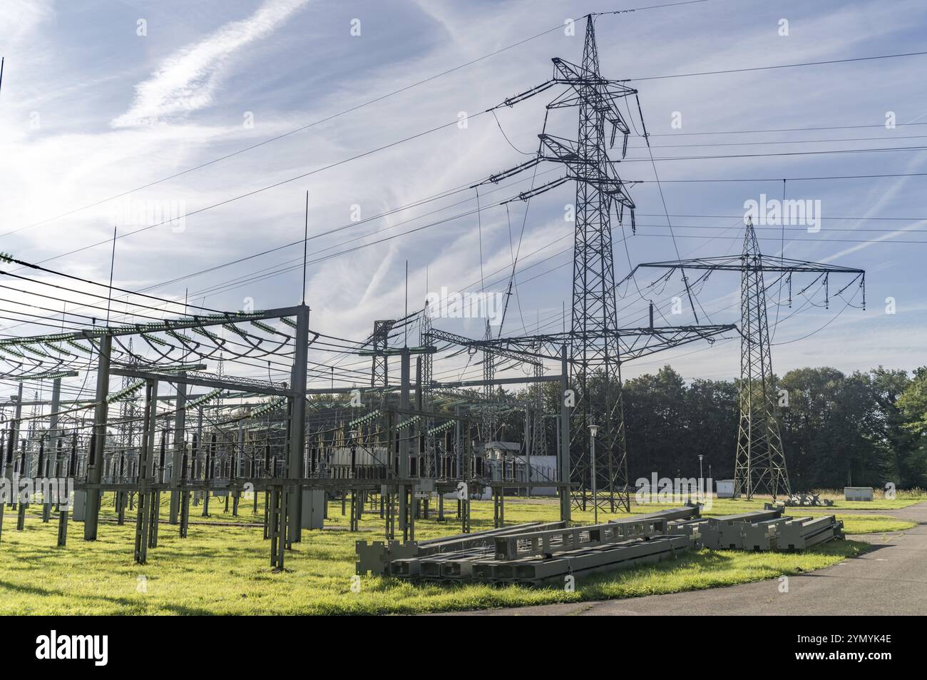 Substation with high voltage pylon Stock Photo - Alamy