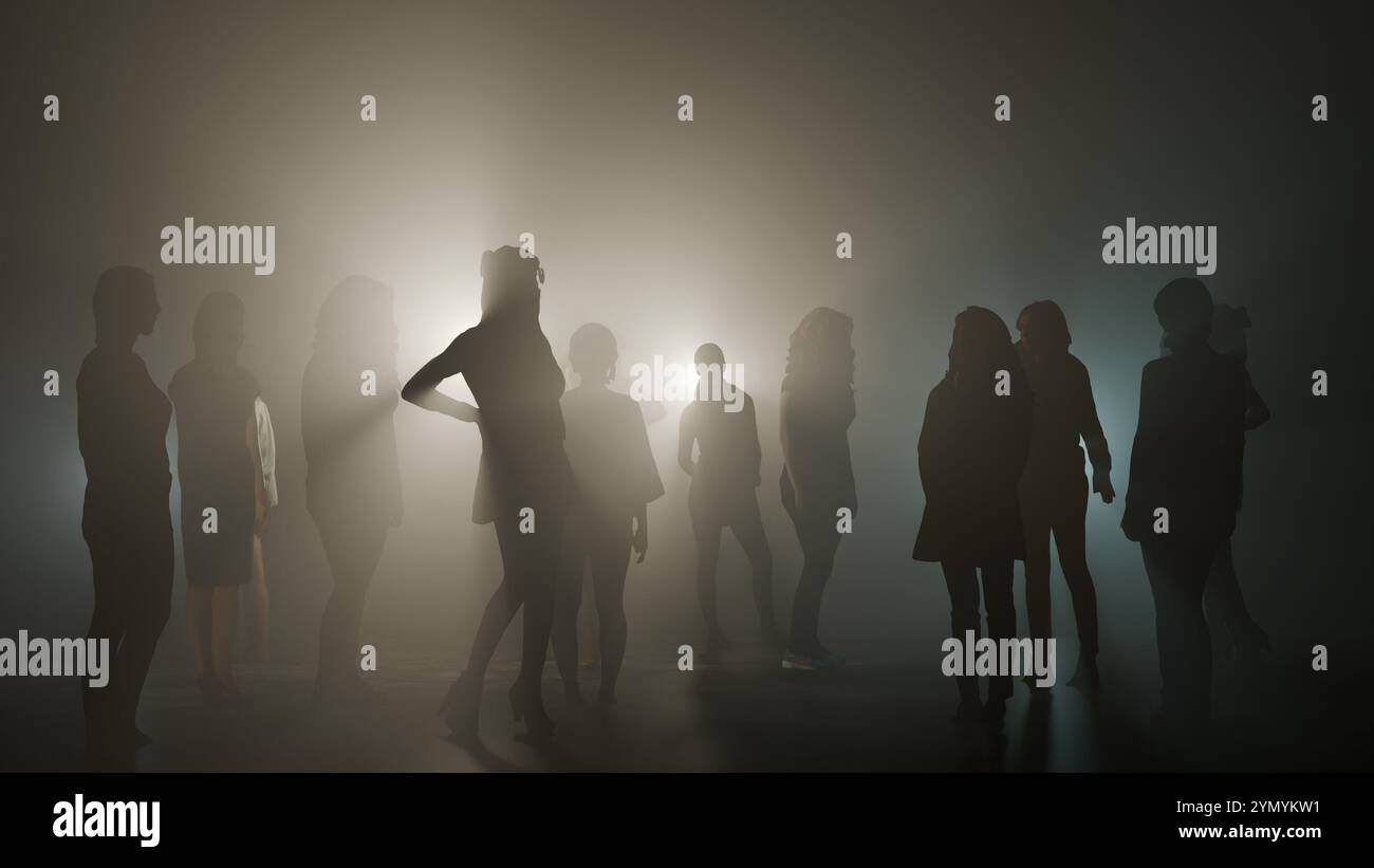 Girls and women, a faceless group, standing in the distance, cinematic ...