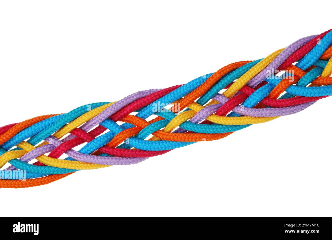 Colorful ropes tied together isolated on white. Unity concept Stock ...