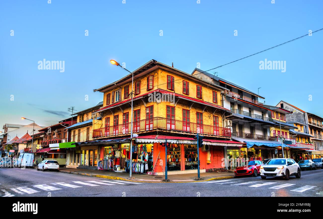 Traditional architecture of the old town of Cayenne, the capital of ...