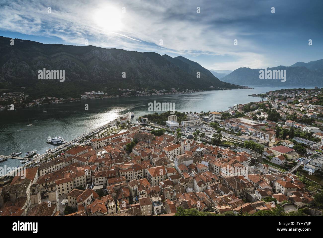 Bay of Kotor view from the hill above the town Stock Photo - Alamy