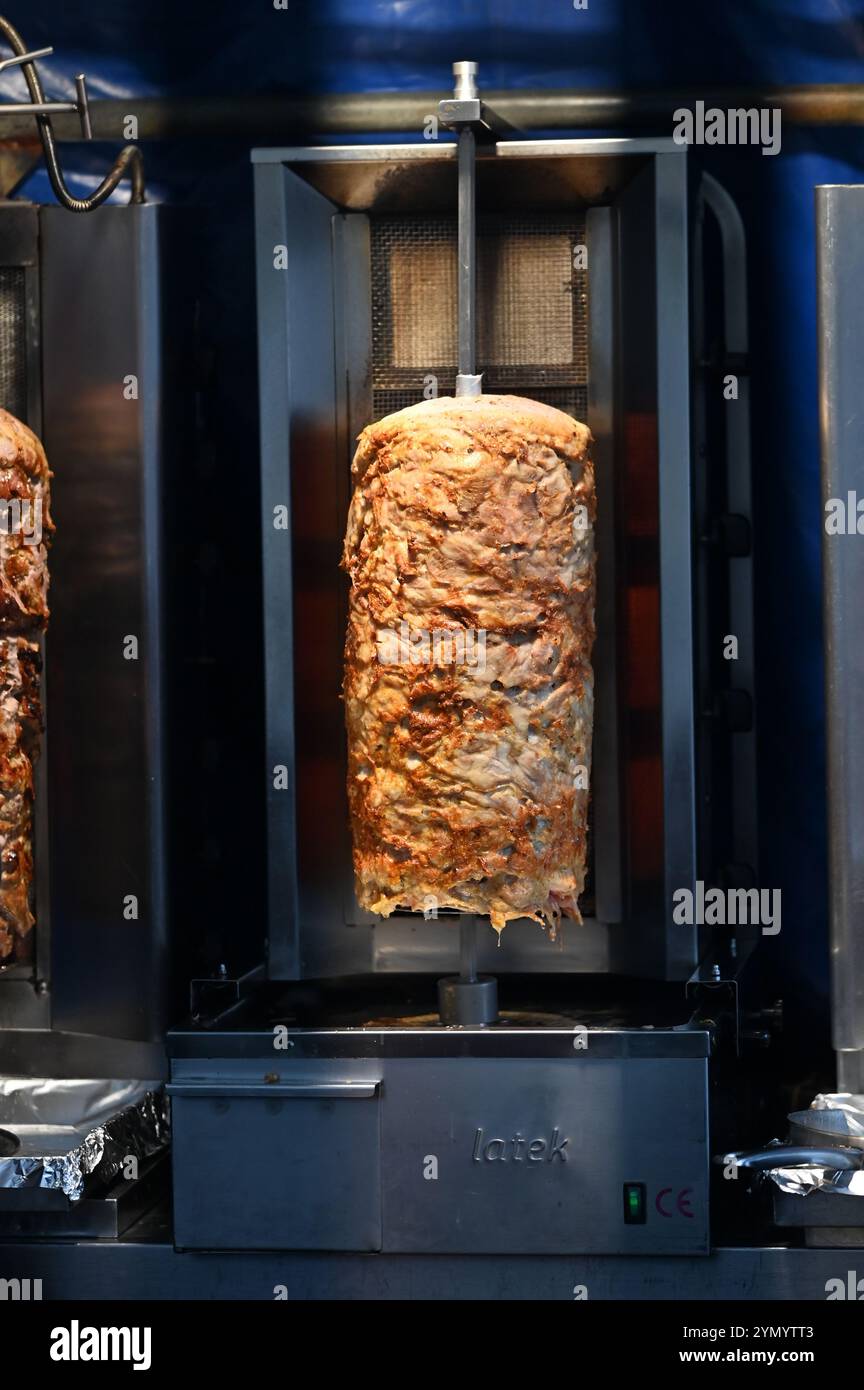 Cambridge. UK. 16-November-2024. View of chicken kebab meat on skewer ...