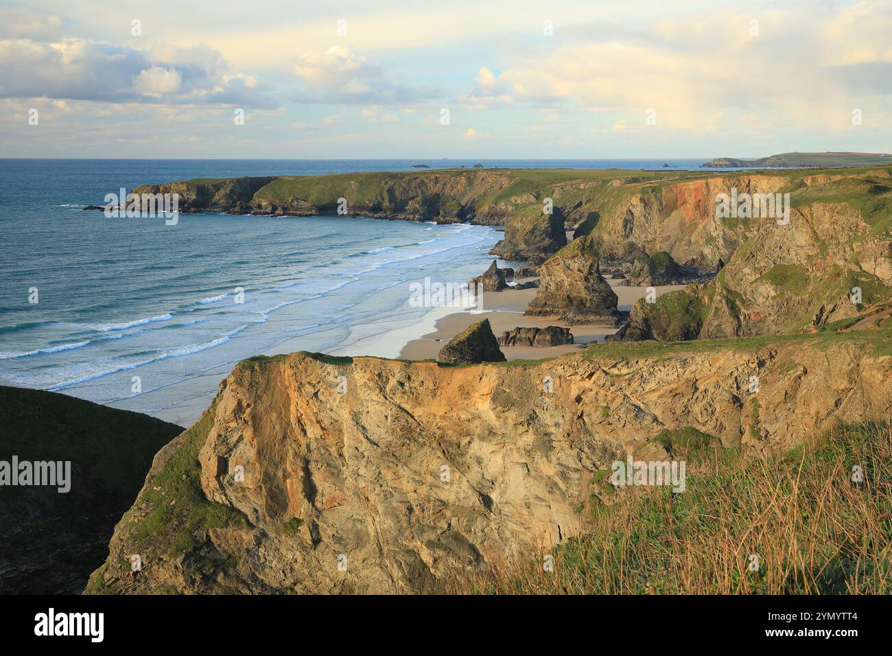 Bedruthan Steps - winter view, Cornwall, England, UK Stock Photo - Alamy